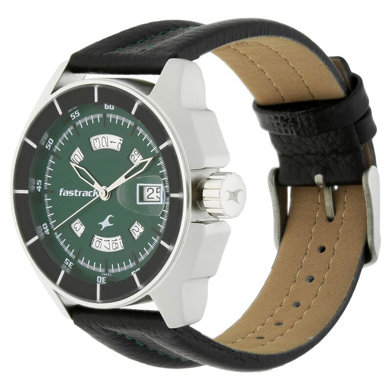 Buy Online Fastrack Quartz Analog Green Dial Leather Strap Watch for ...