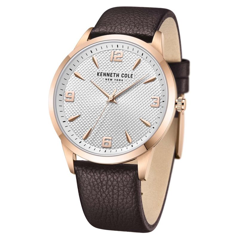 Buy Online Kenneth Cole Quartz Analog Silver Dial Leather Strap Watch ...