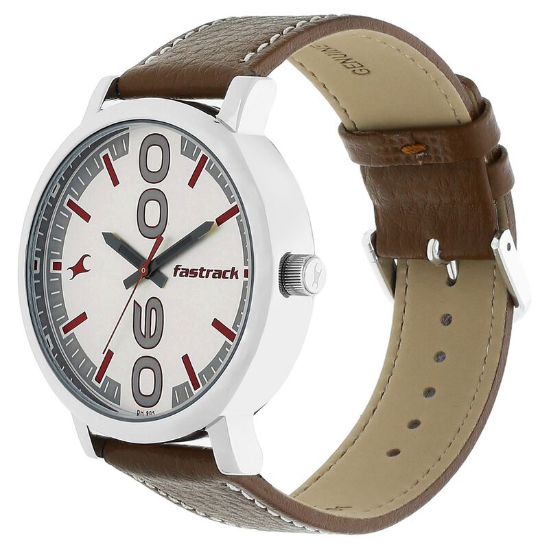 Buy Online Fastrack Bold Quartz Analog White Dial Leather Strap Watch ...