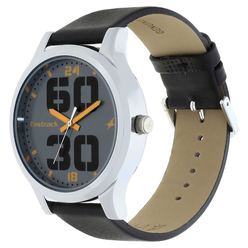 Buy Online Fastrack Bold Quartz Analog Grey Dial Leather Strap Watch ...