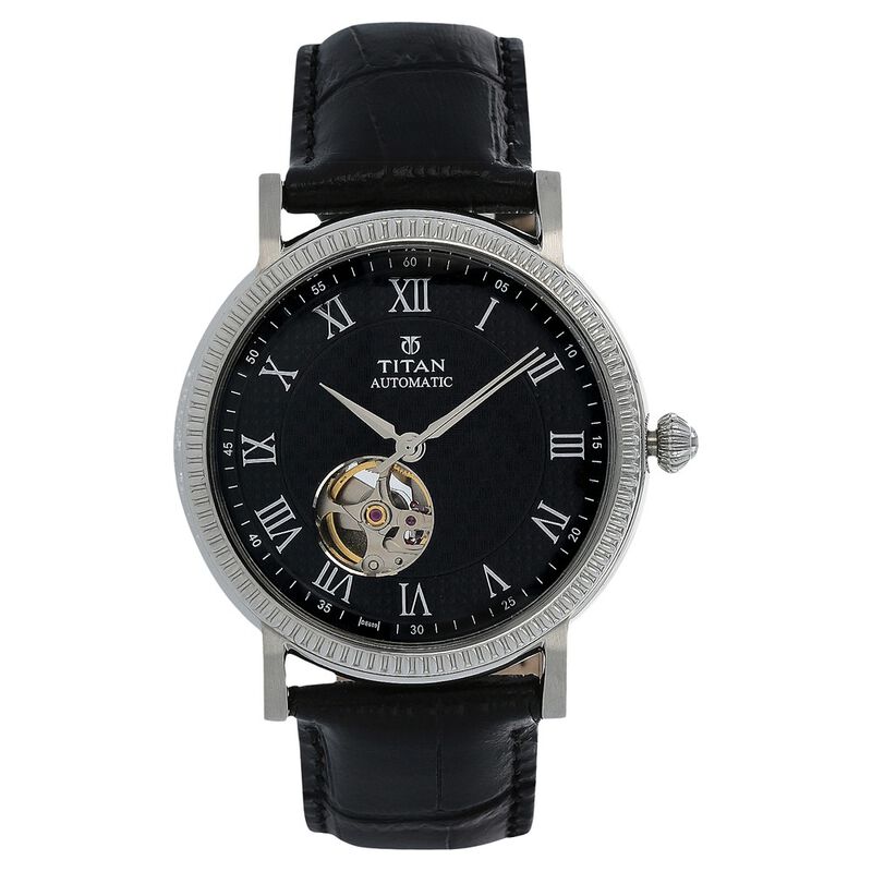 Buy Online Titan Automatic Black Dial Leather Strap watch for Men ...