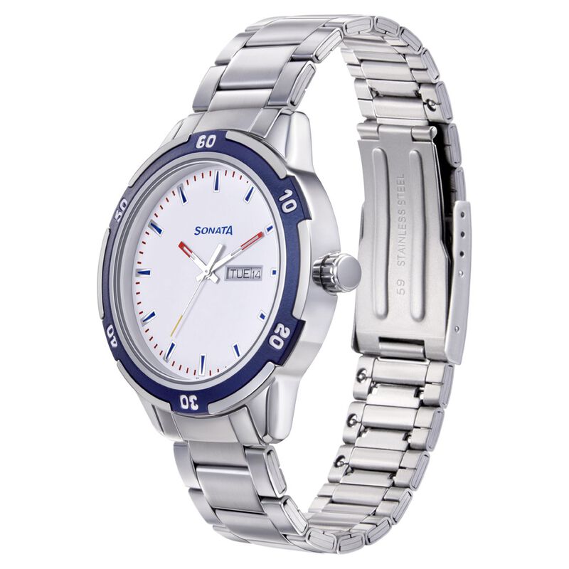 Buy Online Sonata Quartz Analog with Day and Date White Dial Metal ...