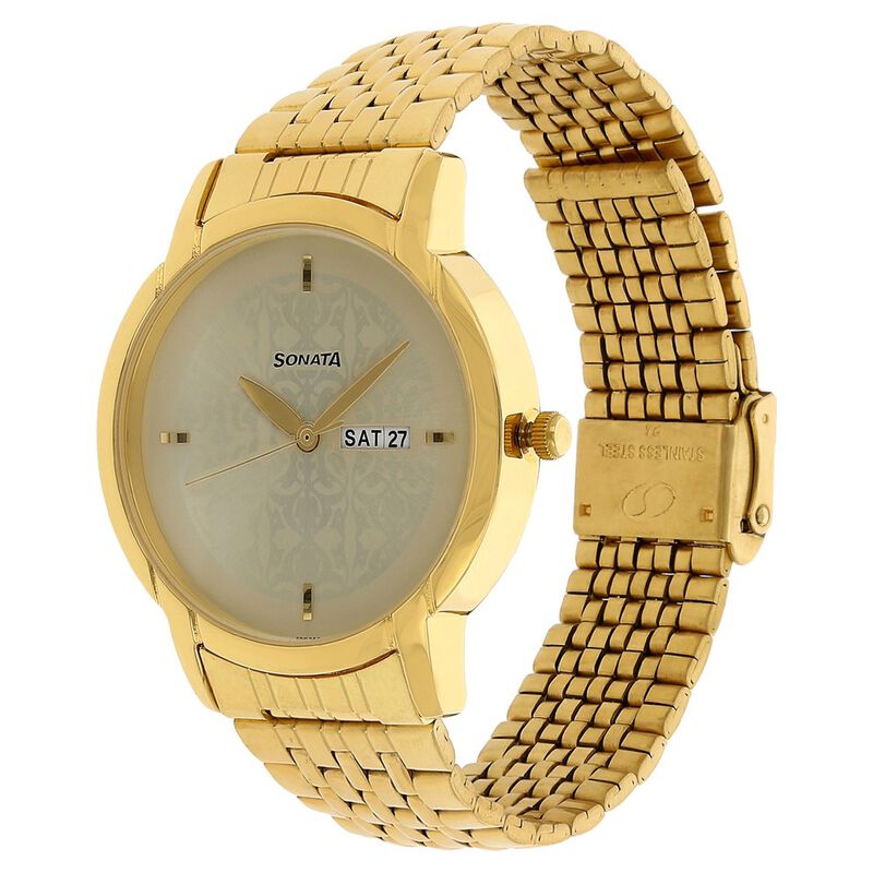 Buy Online Sonata Quartz Analog with Day and Date Champagne Dial ...