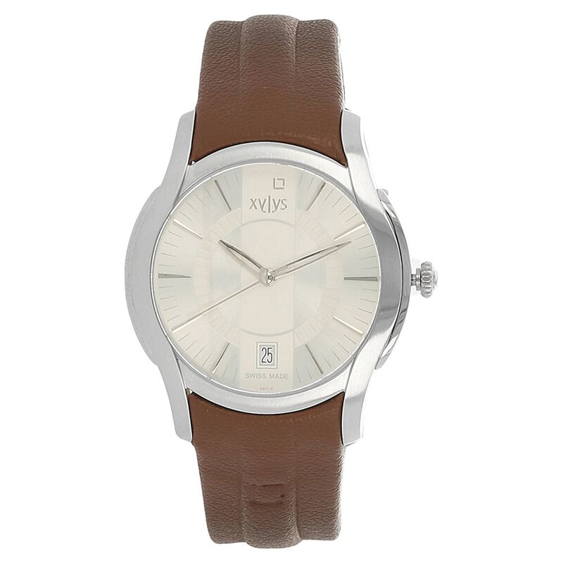 Buy Online Xylys Swiss Analog with Date Brown Leather Strap and Silver ...