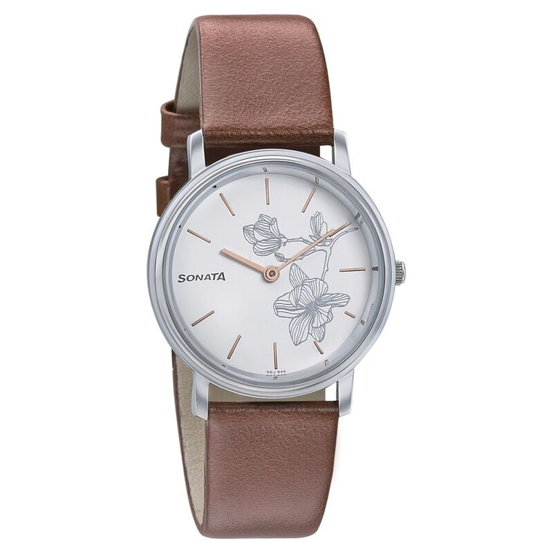 Buy Online Sonata Silver Lining White Dial Women Watch With Leather ...
