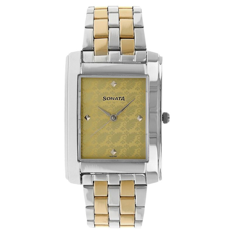 Buy Online Sonata Quartz Analog Champagne Dial Stainless Steel Strap ...