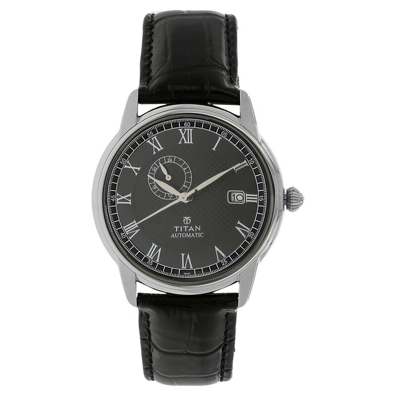Buy Online Titan Automatic Black Dial Leather Strap Watch for Men ...