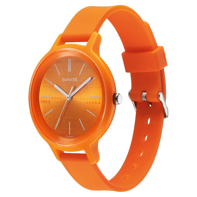 Buy Online Sonata Splash Quartz Analog Orange Dial Plastic Strap Watch ...