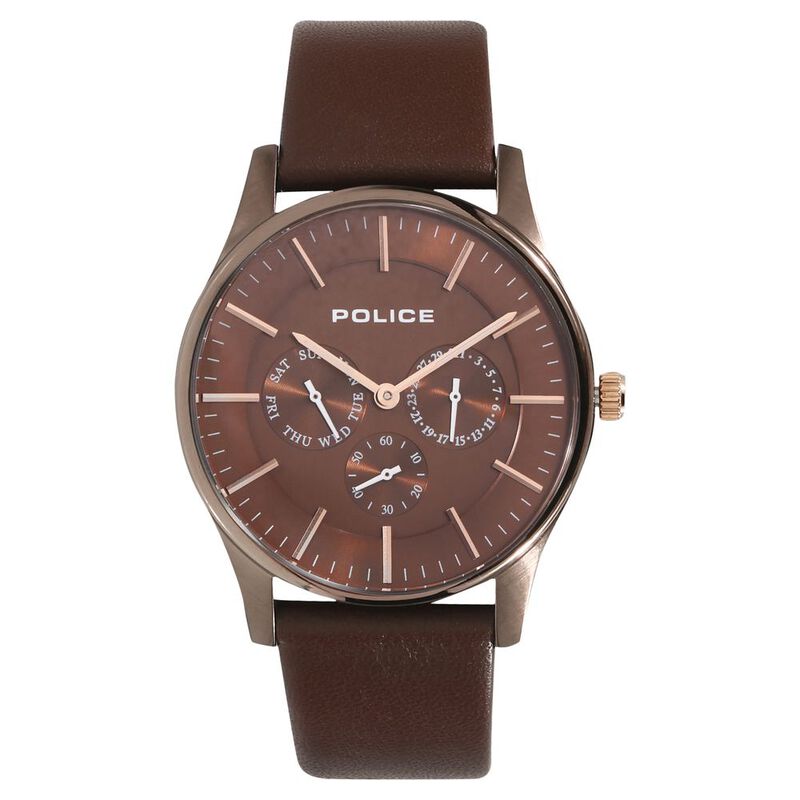 Buy Online Police Quartz Chronograph Brown Dial Leather Strap Watch for ...