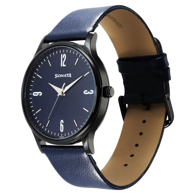 Buy Online Sonata Aspire Quartz Analog Blue Dial Leather Strap Watch ...