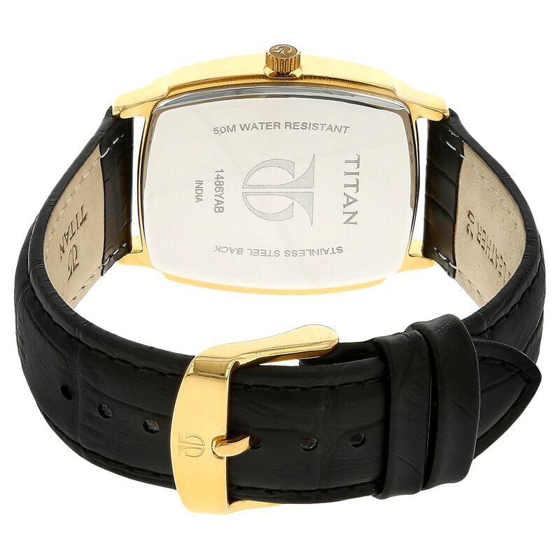 Buy Online Titan Quartz Analog with Date Black Dial Leather Strap Watch ...
