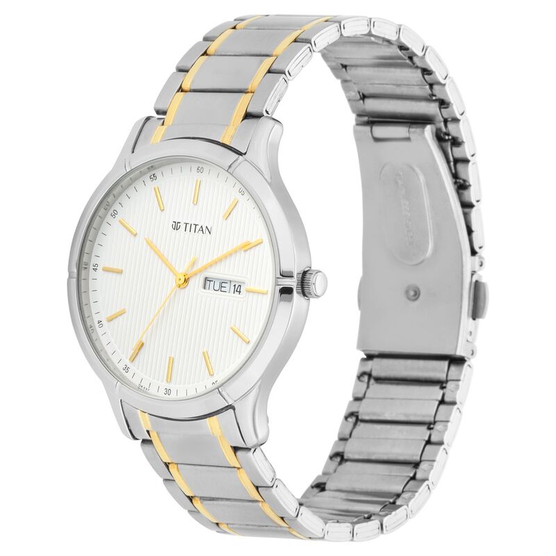 Buy Online Titan Lagan White Dial Analog with Day and Date Metal Strap ...