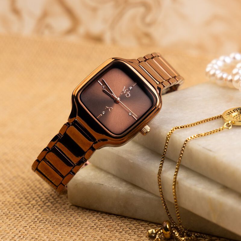 Buy Online Fastrack Vyb Minimalist Quartz Analog Brown Dial Metal Strap ...