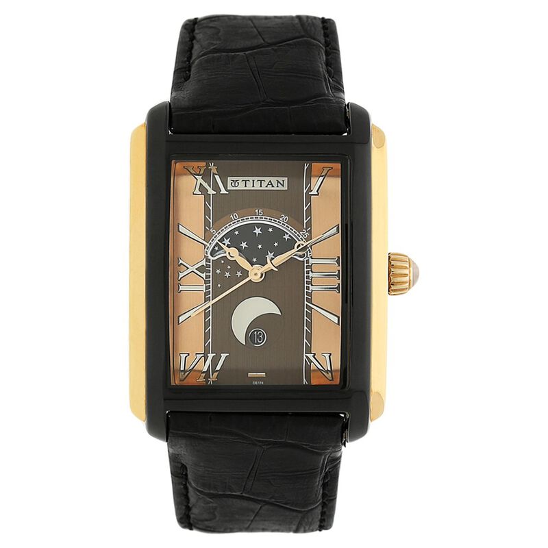 Buy Online Titan Moon phase Brown Dial Men Leather Strap watch for Men ...