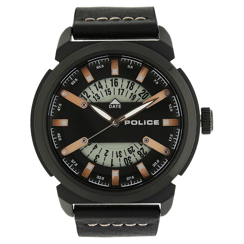 Buy Online Police Quartz Analog with Date Black Dial Leather Strap ...