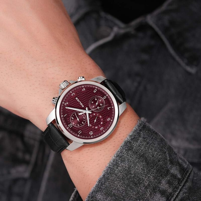 Buy Online Police Quartz Multifunction Maroon dial Leather Strap Watch ...