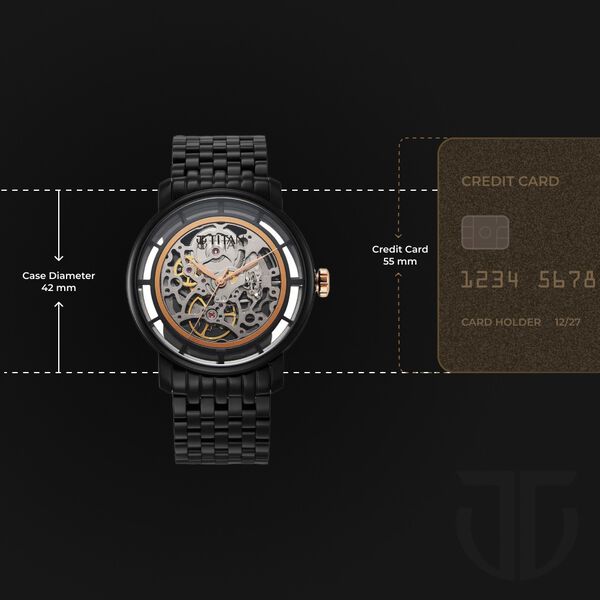 Buy Online Titan Mechanical Slimline Black Dial Black Stainless Steel ...
