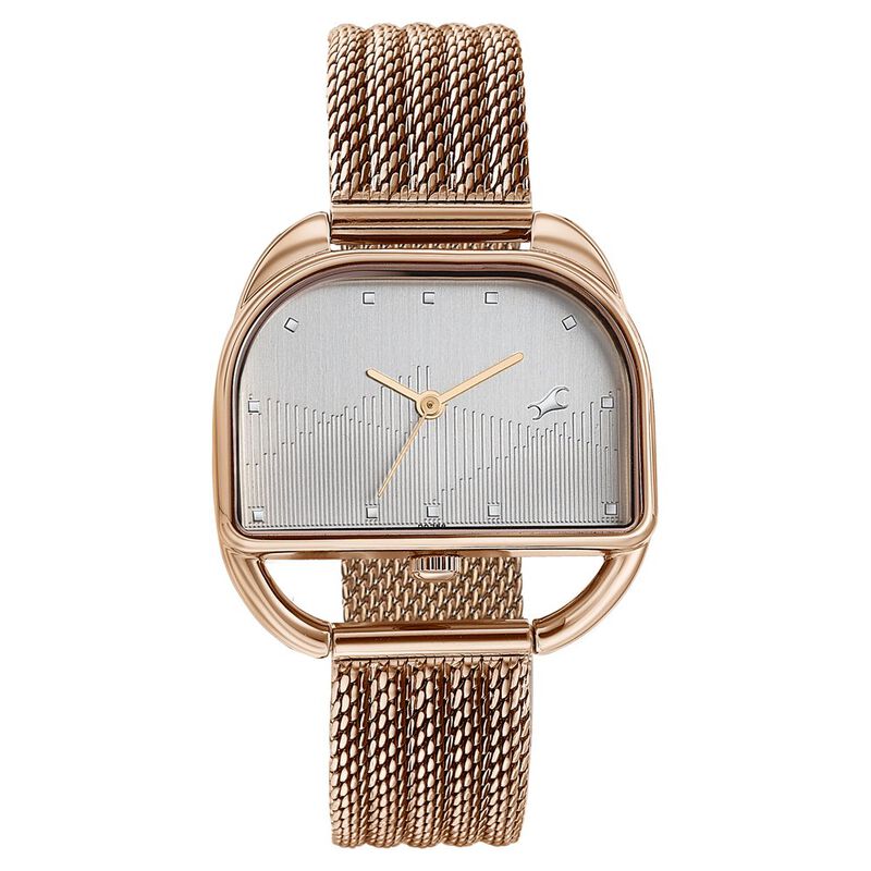 Buy Online Fastrack Style Up Quartz Analog Silver Dial Rose Gold ...