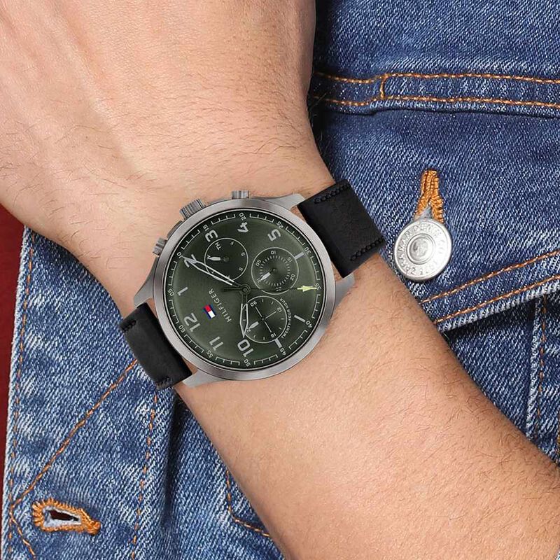 Buy Online Tommy Hilfiger Quartz Multifunction Green Dial Leather Strap ...