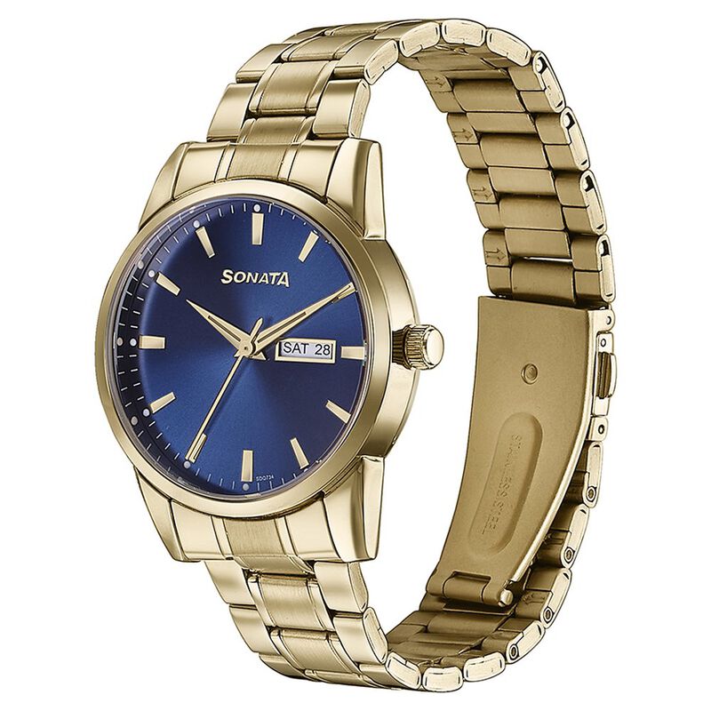 Buy Online Sonata Quartz Analog with Day and Date Blue Dial Golden ...