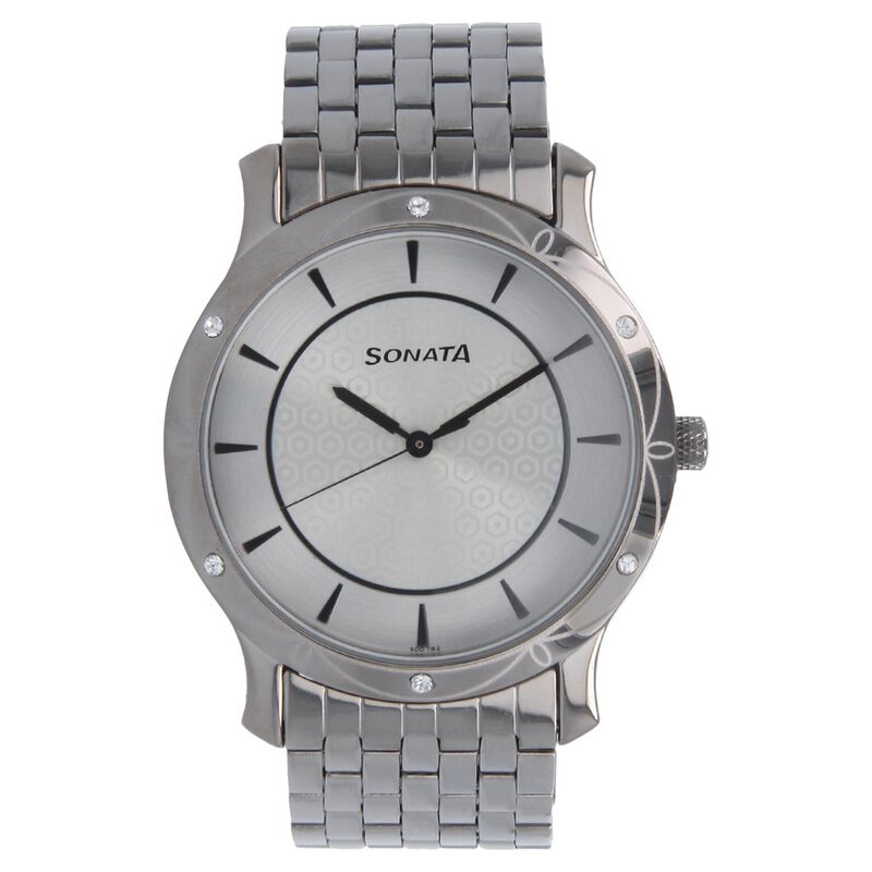 Buy Online Sonata Quartz Analog Silver Dial Stainless Steel Strap Watch ...