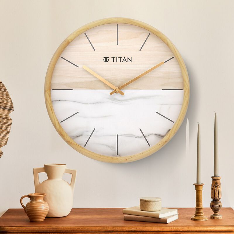 Buy Online Titan Wooden Wall Clock with Wood & Stone Textures 30 x 30 ...