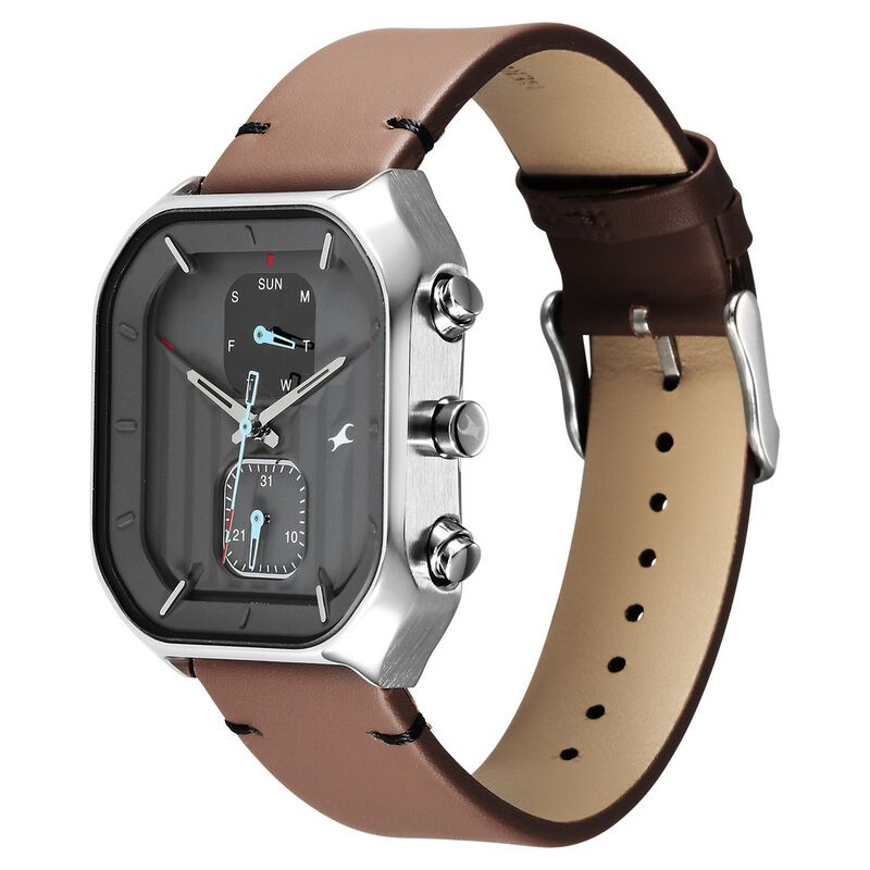Buy Online Fastrack Fleek Quartz Multifunction Grey Dial Leather Strap ...