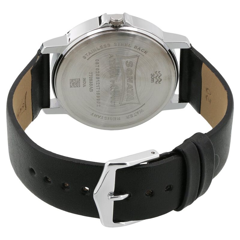 Buy Online Sonata Quartz Analog with Day and Date Silver Dial Leather ...
