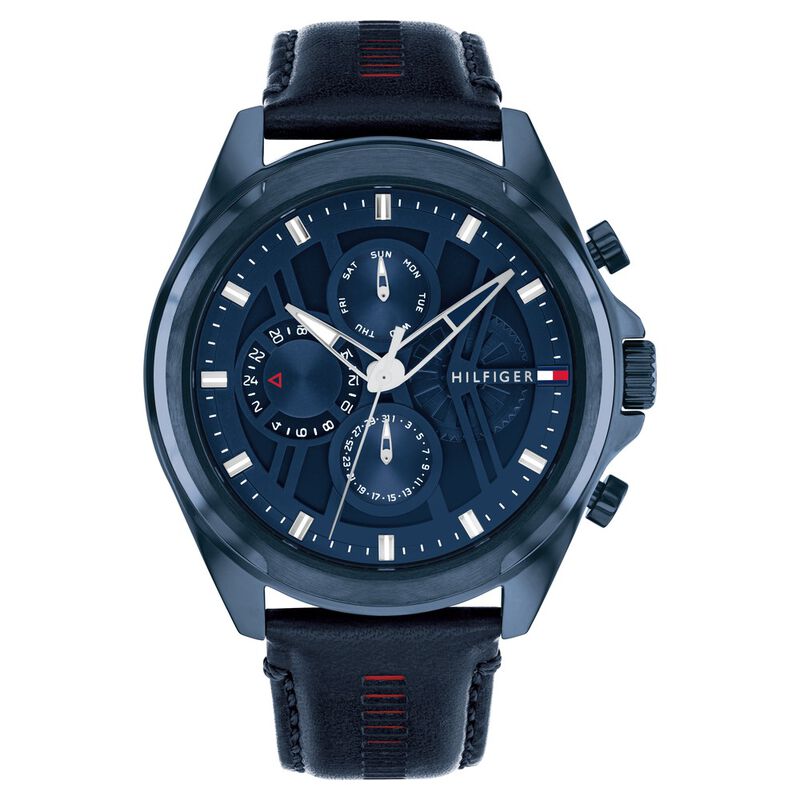 Buy Online Tommy Hilfiger Multifunction Blue Dial Blue Color Leather ...