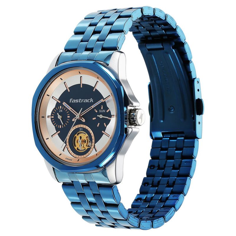 Buy Online Fastrack Exuberant Quartz Analog Blue Dial Metal Strap Watch ...