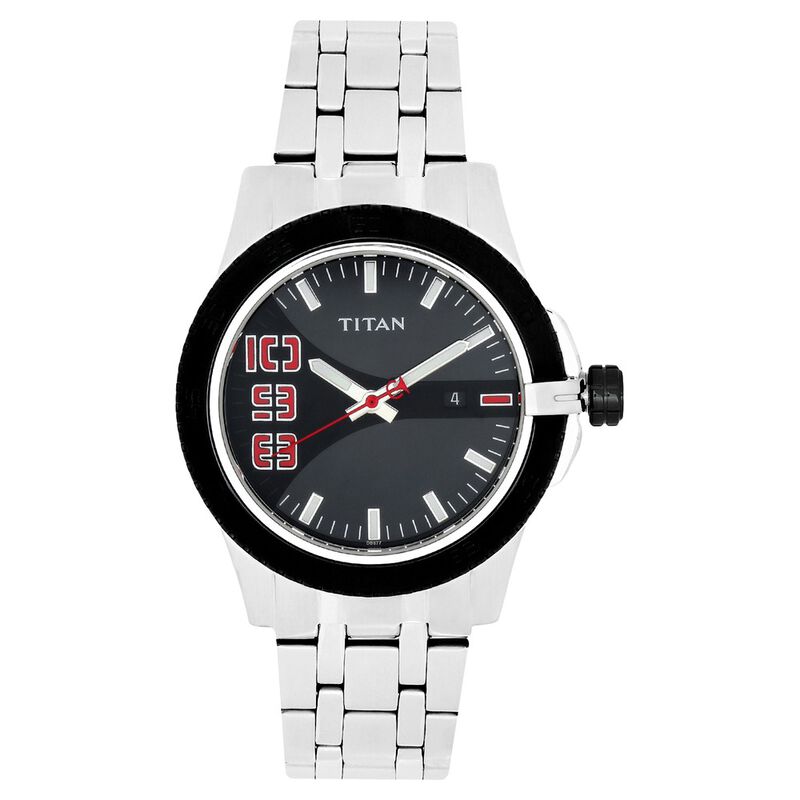 Buy Online Titan Quartz Analog with Date Black Dial Stainless Steel ...
