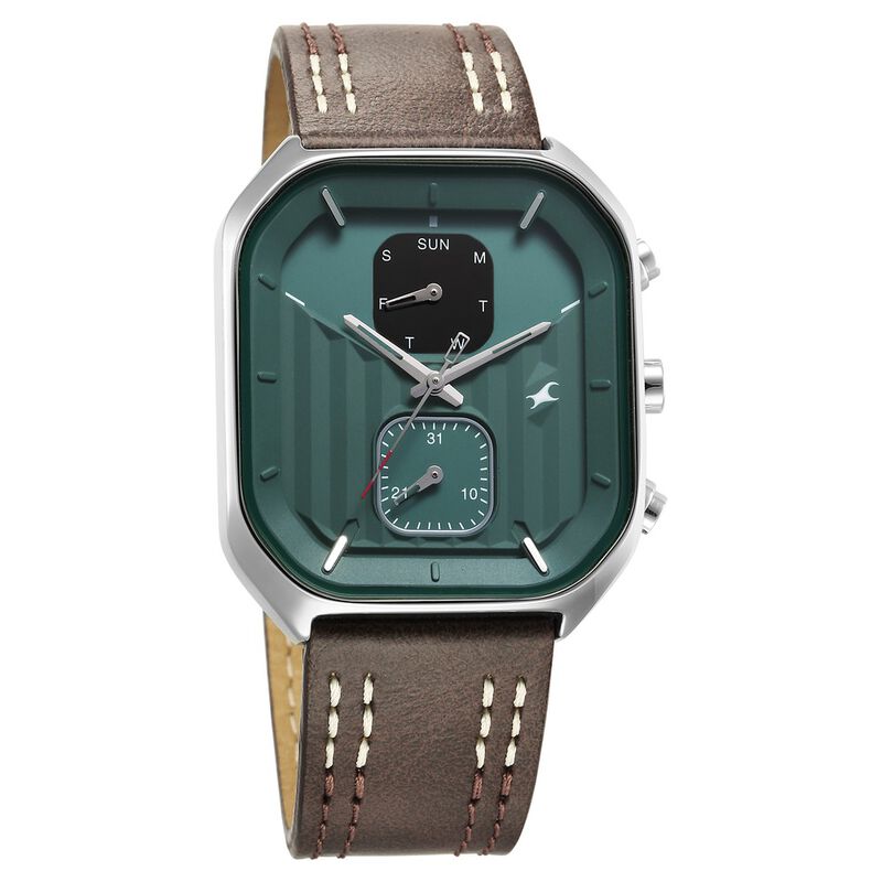 Buy Online Fastrack Fleek Quartz Multifunction Green Dial Leather Strap ...