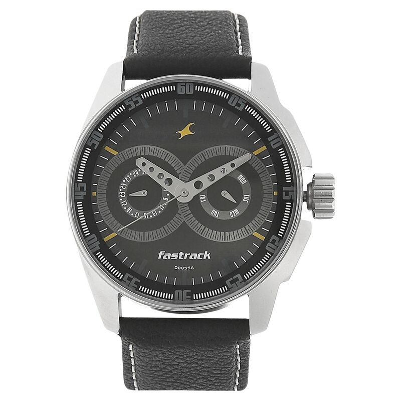Buy Online Fastrack Quartz Multifunction Black Dial Leather Strap Watch ...