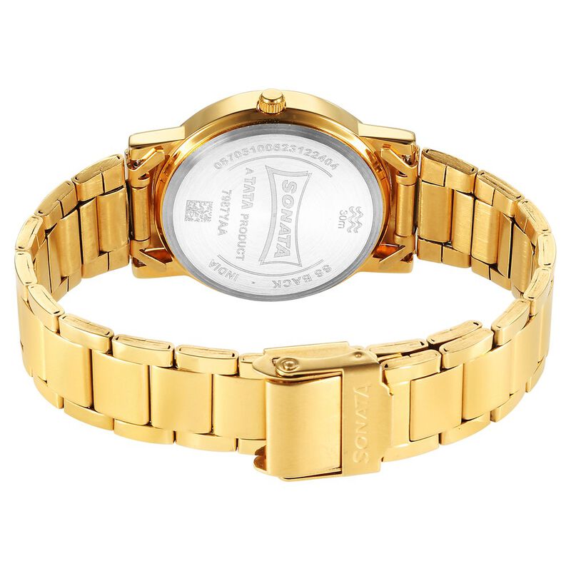Buy Online Sonata Classic Quartz Analog Champagne Dial Golden Stainless ...