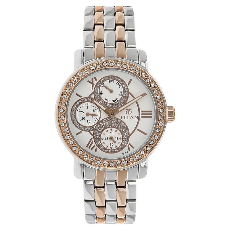 Buy Online Titan Quartz Analog with Day and Date Silver Dial Metal ...