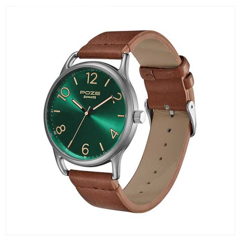 Buy Online Poze by Sonata Quartz Analog Green Dial PU Leather Strap ...