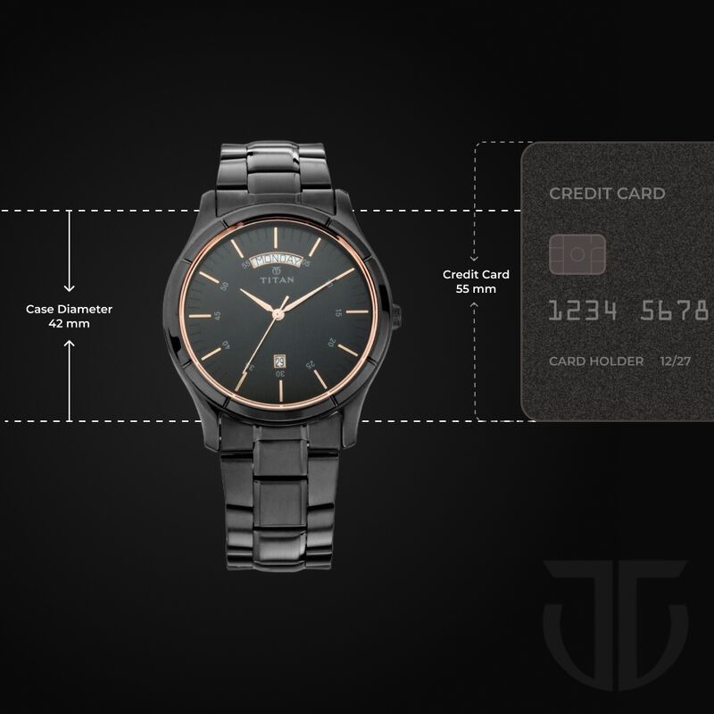 Buy Online Titan Quartz Analog with Day and Date Black Dial Stainless ...