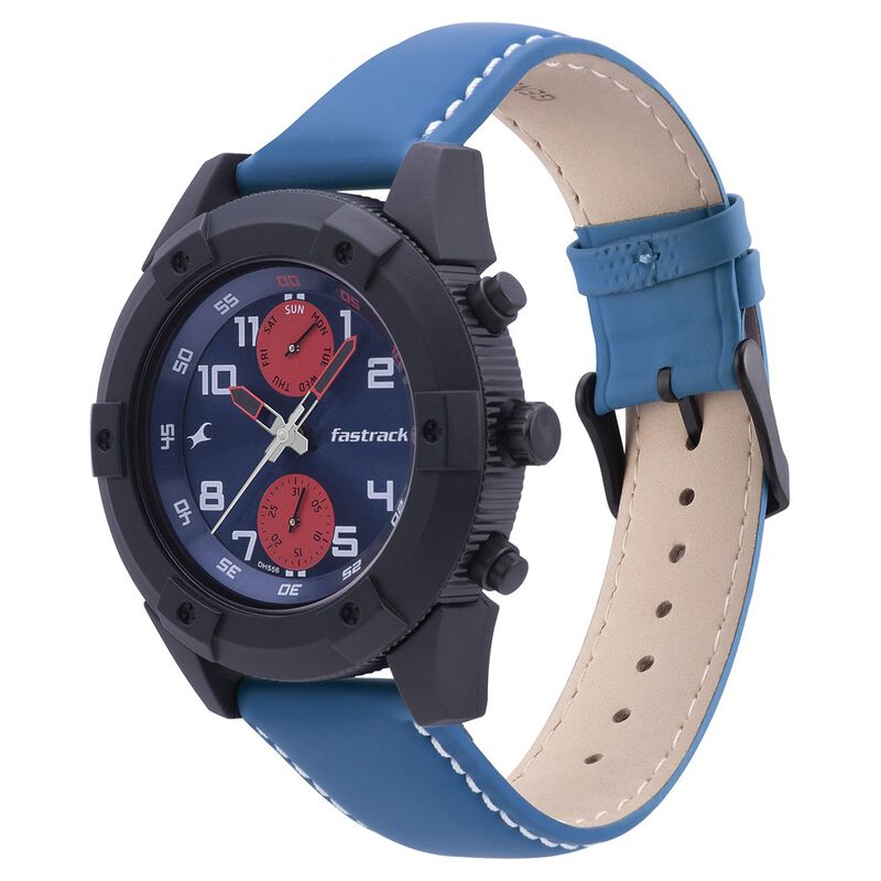 Buy Online Fastrack Modular Quartz Analog Blue Dial Leather Strap Watch ...