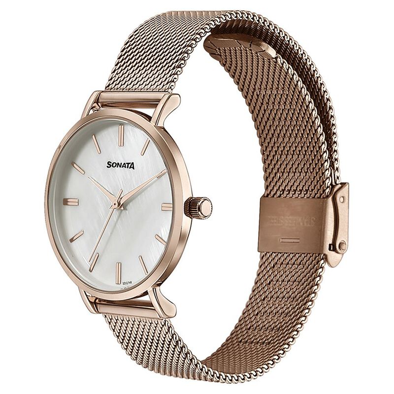 Buy Online Sonata Quartz Analog White Dial Rose Gold Stainless Steel ...