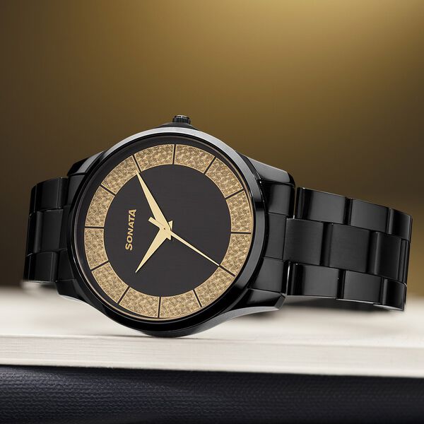 Buy Online Sonata Traditional Essentials Quartz Analog Multicoloured Dial Black Metal Strap ...