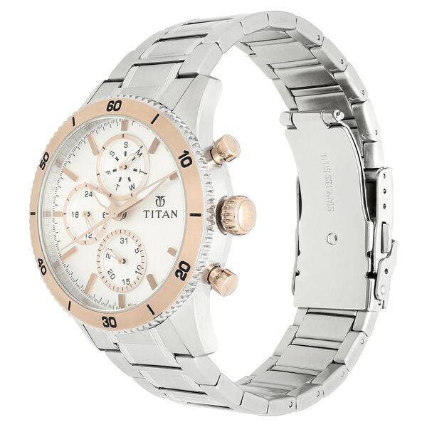 Buy Online Titan Quartz Chronograph Silver Dial Stainless Steel Strap ...