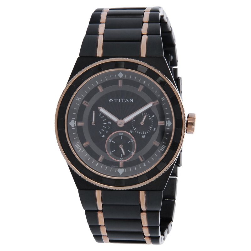Buy Online Titan Quartz Multifunction Black Dial Stainless Steel Strap ...