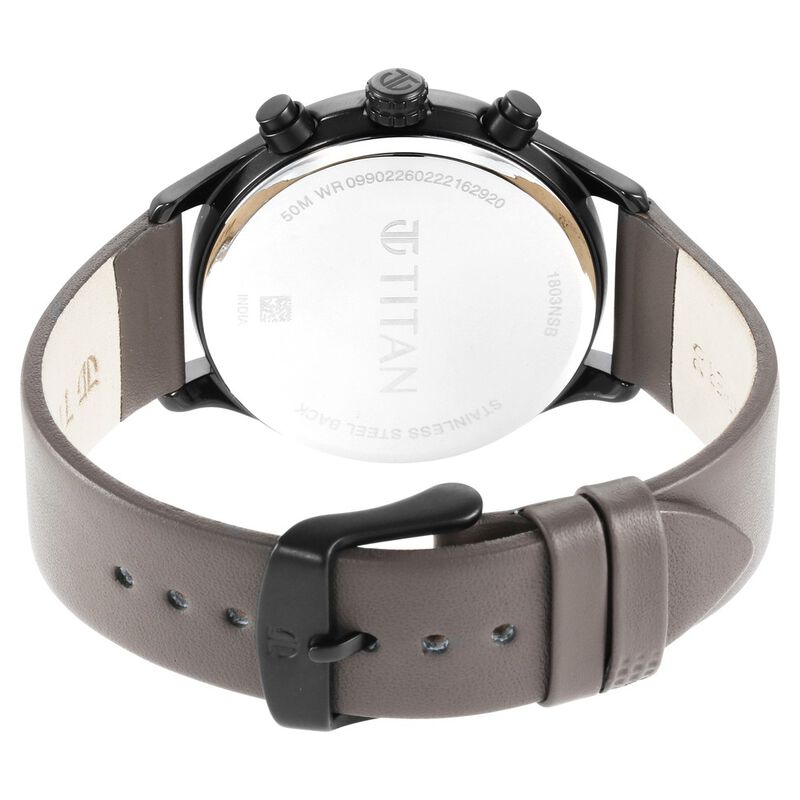 Buy Online Titan Neo Silver Quartz Multifunction Leather Strap Watch ...