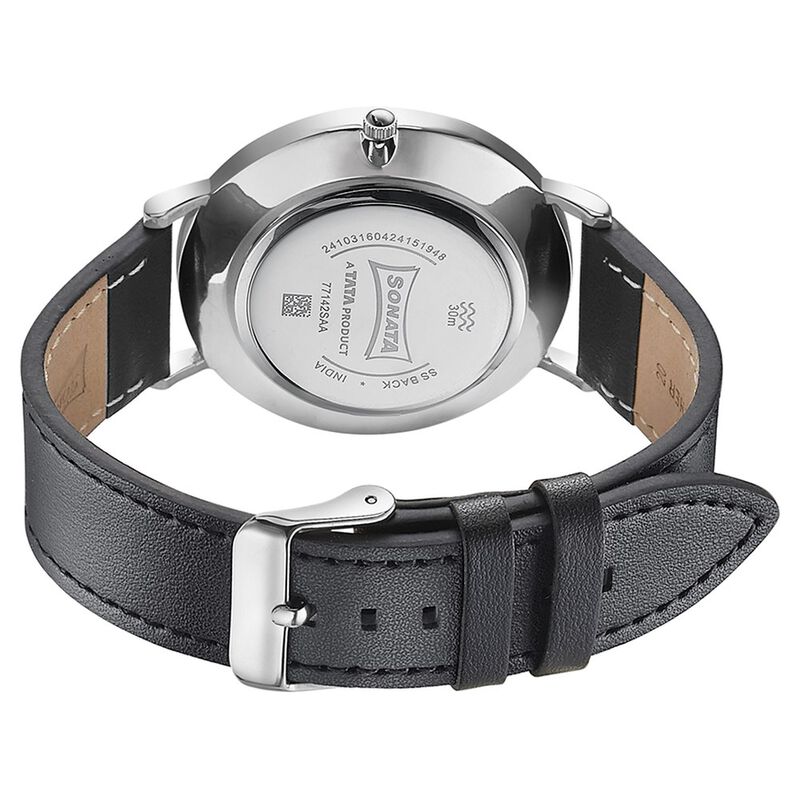 Buy Online Sonata Quartz Analog with Date Silver Dial Black Leather ...