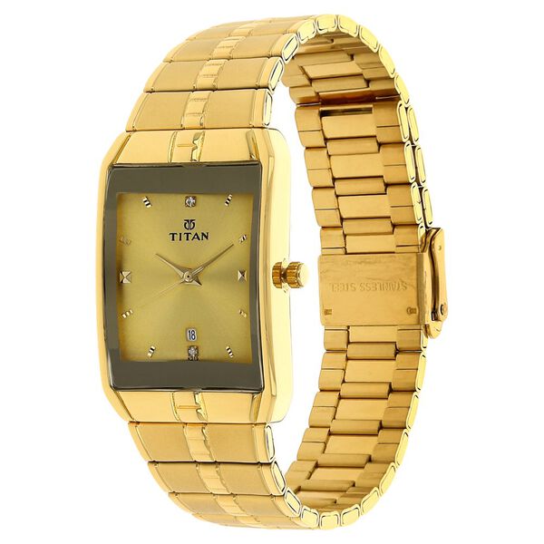 Buy Online Titan Golden Dial Analog with DateMetal Strap watch for Men ...