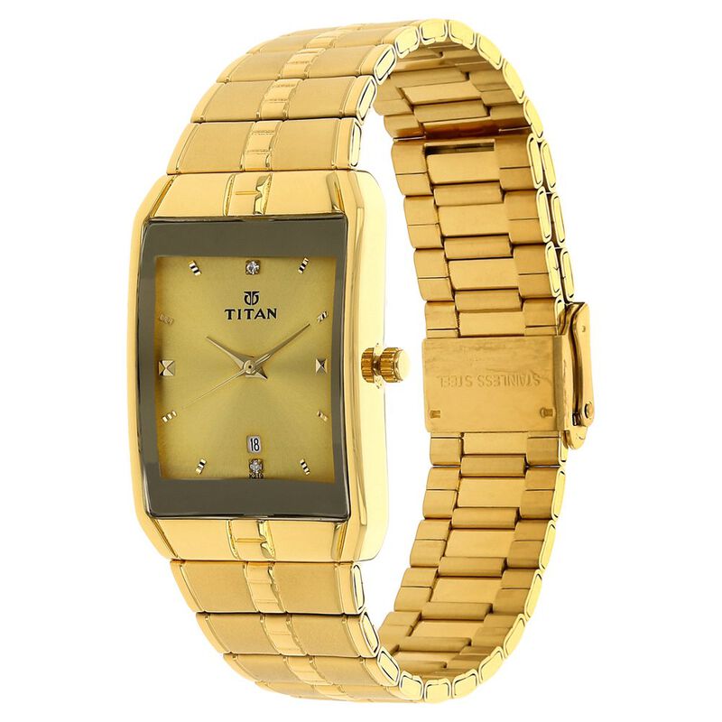 Buy Online Titan Golden Dial Analog with DateMetal Strap watch for Men ...