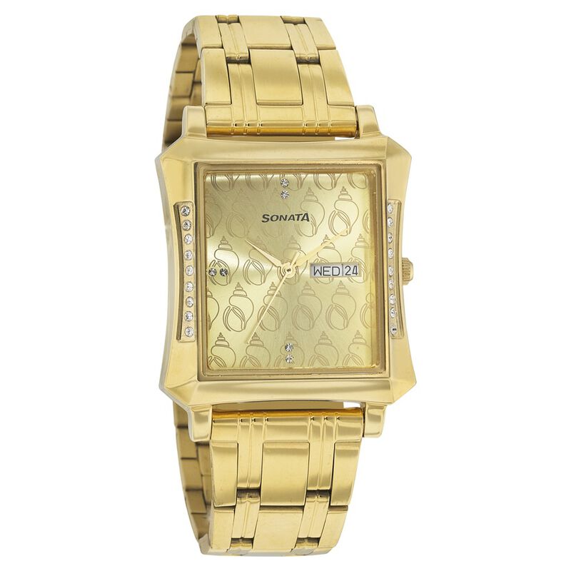 Buy Online Sonata Quartz Analog with Day and Date Champagne Dial ...