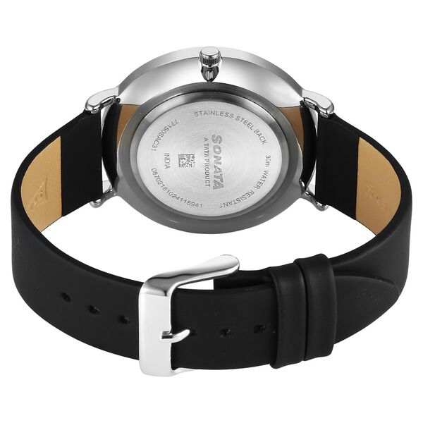 Buy Online Sonata Ascent Quartz Analog Black Dial Leather Strap Watch ...