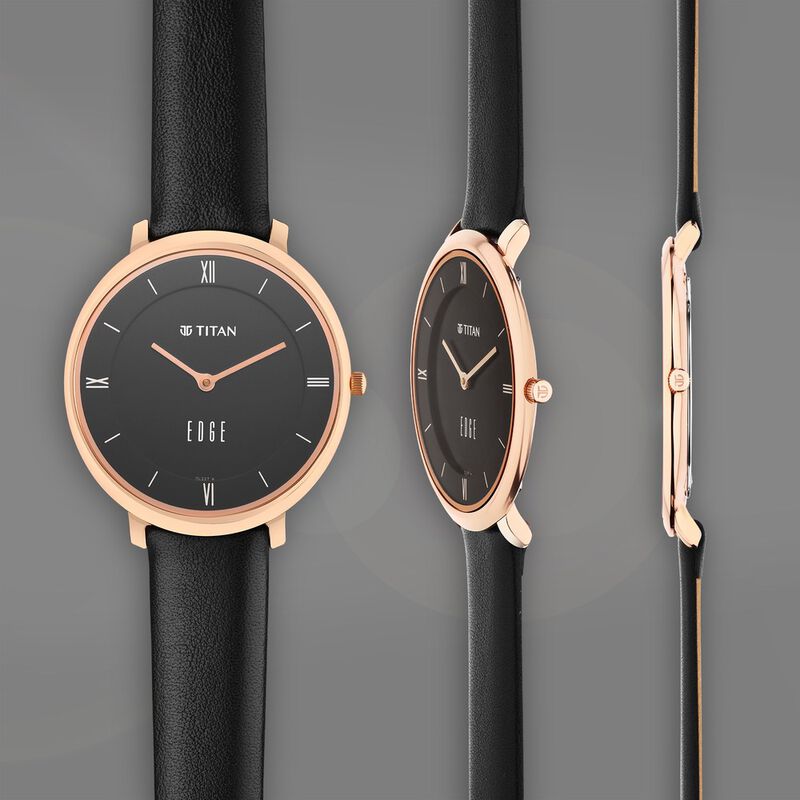 Buy Online Titan Women Edge Black Dial Black Leather Strap Watch ...