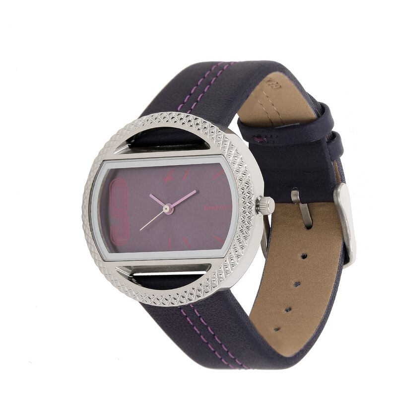 Buy Online Fastrack Quartz Analog Purple Dial Leather Strap Watch for ...